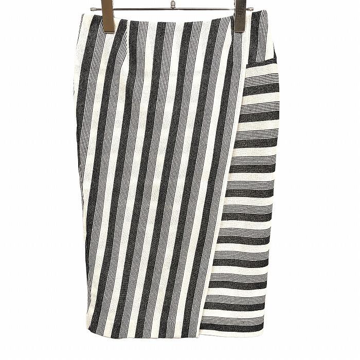ATELIER SIX（アトリエシックス） タイトスカート ストライプ×ボーダー 裏地付き ひざ丈 綿×ポリ 38 ブラック 黒×オフホワイト レディース : Undo Rowa ヤフー店 ...