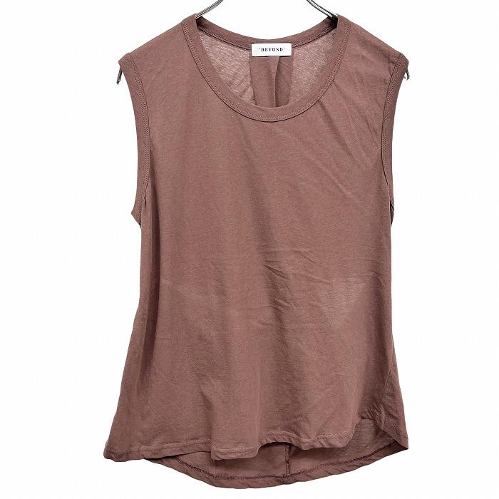 BEYOND ビヨンド タンクトップ ノースリーブTシャツ 無地 後ろツイスト 背中カットオフ 綿×ポリウレタン ヘザーブラウン 茶 レディース : Undo Rowa ヤフー店 - 通販 ...