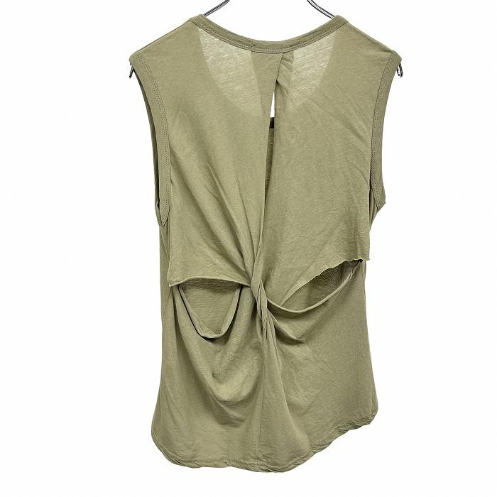 BEYOND ビヨンド タンクトップ 後ろツイスト 無地 背中カットオフ ノースリーブTシャツ 綿×ポリウレタン ヘザーグリーンカーキ 緑 レディース : Undo Rowa ヤフー店 ...