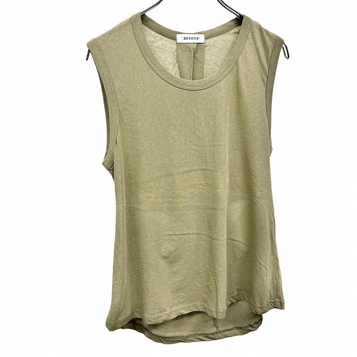 BEYOND ビヨンド タンクトップ ノースリーブTシャツ 後ろツイスト 背中カットオフ 無地 綿×ポリウレタン ヘザーグリーンカーキ 緑 レディース : Undo Rowa ヤフー店 ...