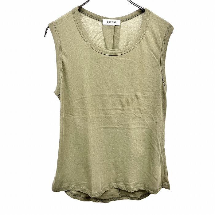 BEYOND ビヨンド タンクトップ 後ろツイスト ノースリーブTシャツ 背中カットオフ 無地 綿×ポリウレタン ヘザーグリーンカーキ 緑 レディース : Undo Rowa ヤフー店 ...