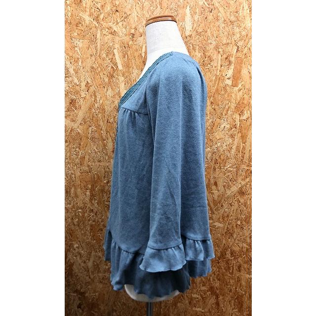 HusHusH HUSHUSH ハッシュアッシュ 2 レディース 裾フリルチュニック Vフロント 長袖 ワイドスリーブ ポリ×綿 ヘザーネイビー×ターコイズブルー : Undo Rowa ...