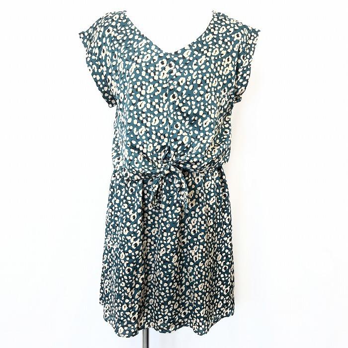 インデックス index 薄手 ワンピース 裏地付き ヒョウ柄 レオパード レパード フレアスカート バンドスリーブ ポリ100% L 緑 レディース :LW00261:Undo Rowa ...