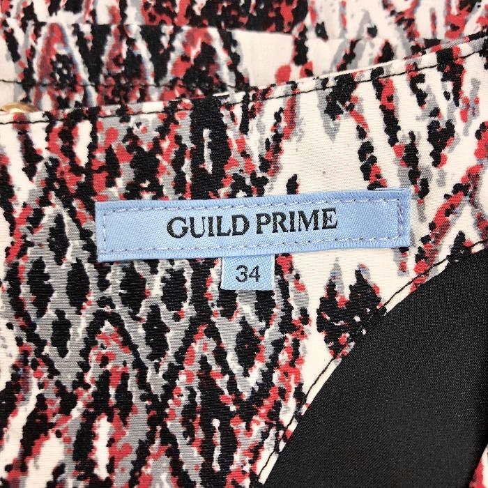 ギルドプライム GUILD PRIME 薄手 ワンピース 裏地付き 半袖 総柄 ポリ100% 34 オフホワイト×レッド×ブラック×グレー 赤系 レディース :LW00362:Undo ...