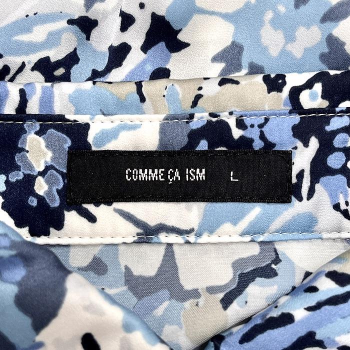 COMME CA ISM 薄手 襟付きワンピース 花柄 スカート裏地付き 長袖 ポリ100% L ブルー系×ベージュ×ホワイト×グレー 青系 レディース : Undo Rowa ヤフー店 ...