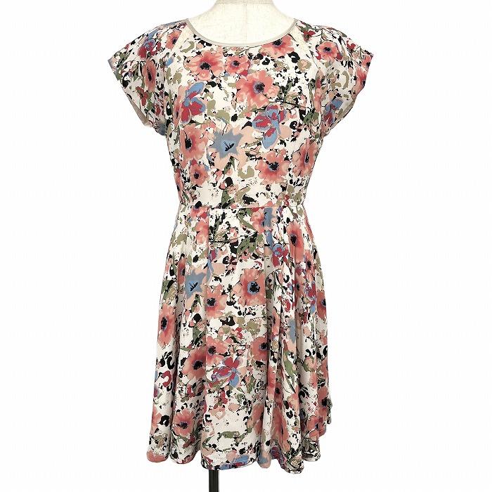 ラセーヌプリヴェ La scene privee ワンピース 半袖 花柄 裏地付 ポリ100% M 9AR ピンク ライトベージュ系×ピンク×緑×黒×赤 レディース : Undo Rowa ...