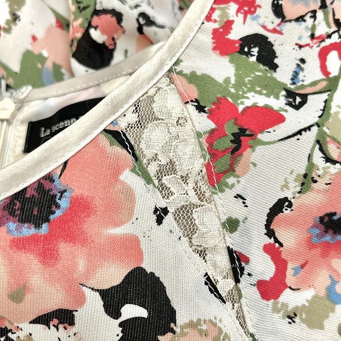 ラセーヌプリヴェ La scene privee ワンピース 半袖 花柄 裏地付 ポリ100% M 9AR ピンク ライトベージュ系×ピンク×緑×黒×赤 レディース : lw00758 ...