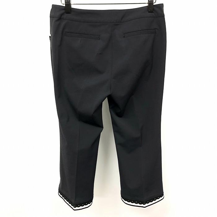 PREMIERE（CHANEL） プルミエール PREMIERE クロップドパンツ 裾とポケットにレース 同色ストライプ ストレート 日本製 38 ブラック系(紺？) 黒系 レディース ...