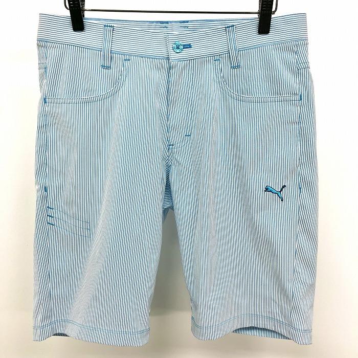 PUMA 薄手 ゴルフ ショーツ ショートパンツ ハーフパンツ ストライプ ロゴ刺繍 ポリ100% M ブルー×ホワイト 青系 メンズ(レディース？) : Undo Rowa ヤフー店 ...