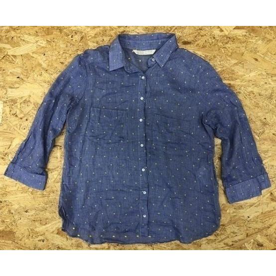 ZARA BASIC ザラ ベーシック L(EURサイズ) レディース シャツ 薄手 半端袖 両胸ポケット ドット柄 ロールアップ袖 イエロー×ブルー 黄×青 : Undo Rowa ヤフー店 ...