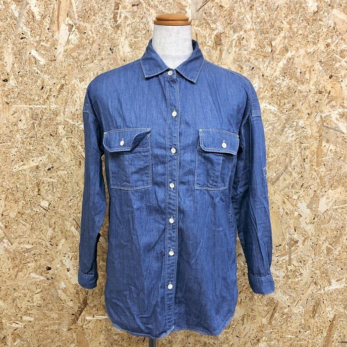 GAP ギャップ シャツ ウエストポケット付き 両胸フラップポケット 袖ロールアップ 無地 長袖 綿100% XS ブルー 青 レディース : Undo Rowa ヤフー店 - 通販 ...