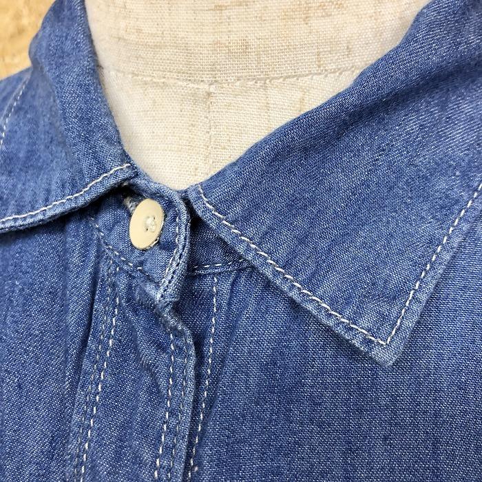 GAP ギャップ シャツ ウエストポケット付き 両胸フラップポケット 袖ロールアップ 無地 長袖 綿100% XS ブルー 青 レディース : Undo Rowa ヤフー店 - 通販 ...