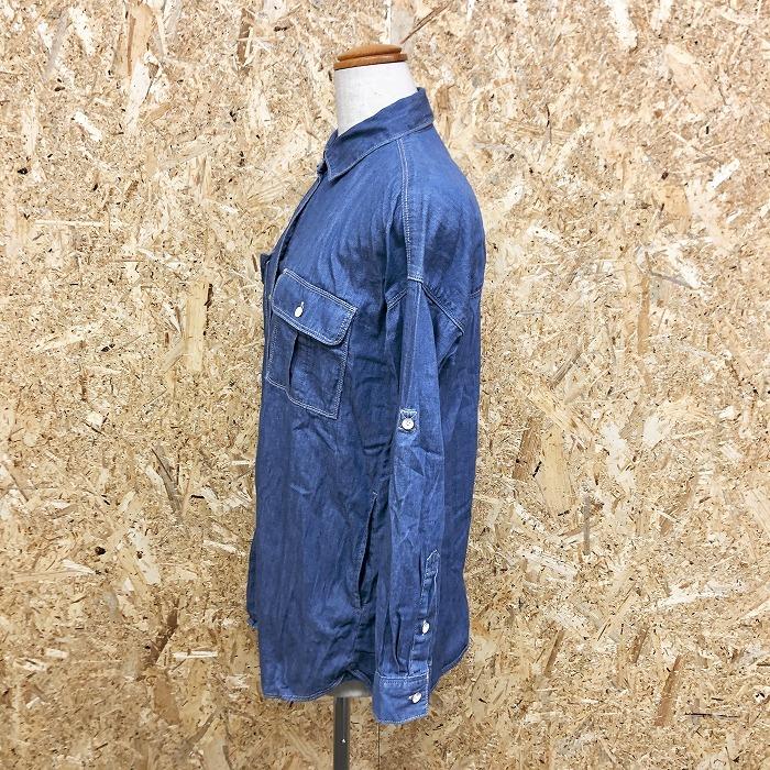 GAP ギャップ シャツ ウエストポケット付き 両胸フラップポケット 袖ロールアップ 無地 長袖 綿100% XS ブルー 青 レディース : Undo Rowa ヤフー店 - 通販 ...