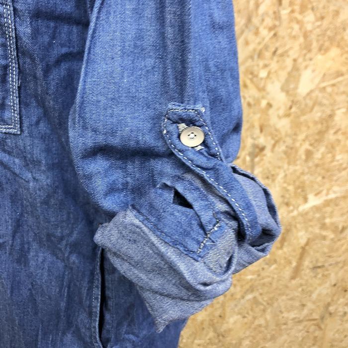 GAP ギャップ シャツ ウエストポケット付き 両胸フラップポケット 袖ロールアップ 無地 長袖 綿100% XS ブルー 青 レディース : Undo Rowa ヤフー店 - 通販 ...