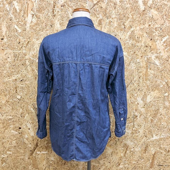 GAP ギャップ シャツ ウエストポケット付き 両胸フラップポケット 袖ロールアップ 無地 長袖 綿100% XS ブルー 青 レディース : Undo Rowa ヤフー店 - 通販 ...