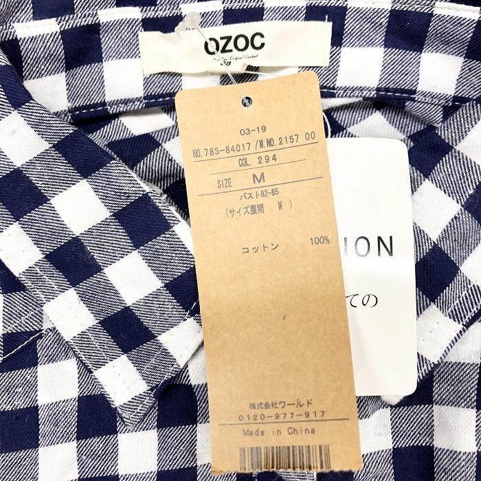 OZOC オゾック シャツ シェパードチェック 両胸ポケット 袖ロールアップ 長袖 綿100% コットン 38 ネイビー×ホワイト 紺×白 レディース : Undo Rowa ヤフー店 ...