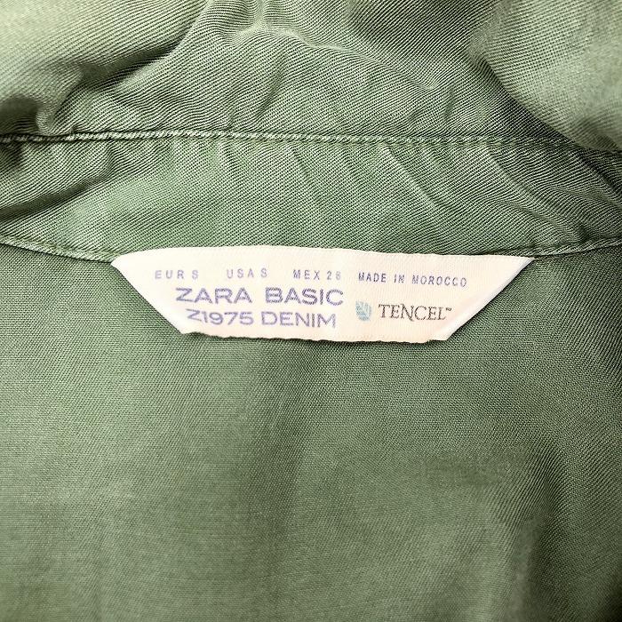 ZARA BASIC ザラ ベーシック S レディース 女性 長袖スキッパーシャツ ドットボタントロピカル生地 服 リヨセル100% テンセル グリーン 緑 : Undo Rowa ヤフー店 ...