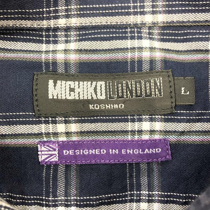 MICHIKO LONDON ミチコロンドン コシノ KOSHINO シャツ チェック 微起毛 ボタンダウン 長袖 胸ポケット 綿100% L ネイビー 紺 メンズ 男性 : Undo ...