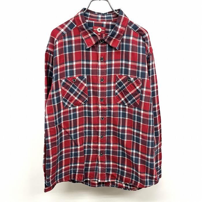 CONVERSE（コンバース） L メンズ 微起毛シャツ チェック レギュラーカラー 長袖 両胸ポケット ロングテール 綿100% コットン 赤茶系×紺×白 : Undo Rowa ヤフー店 ...