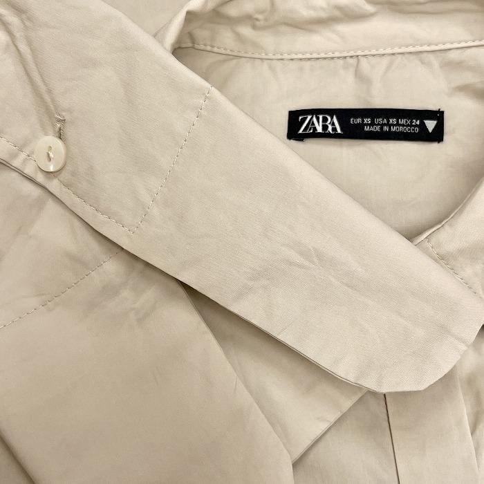 ZARA ザラ 薄手 シャツ 無地 フライフロント ボタン留め 7分袖 ロールアップカフス 胸ポケット 綿100% コットン XS ベージュ系 レディース : Undo Rowa ヤフー店 ...