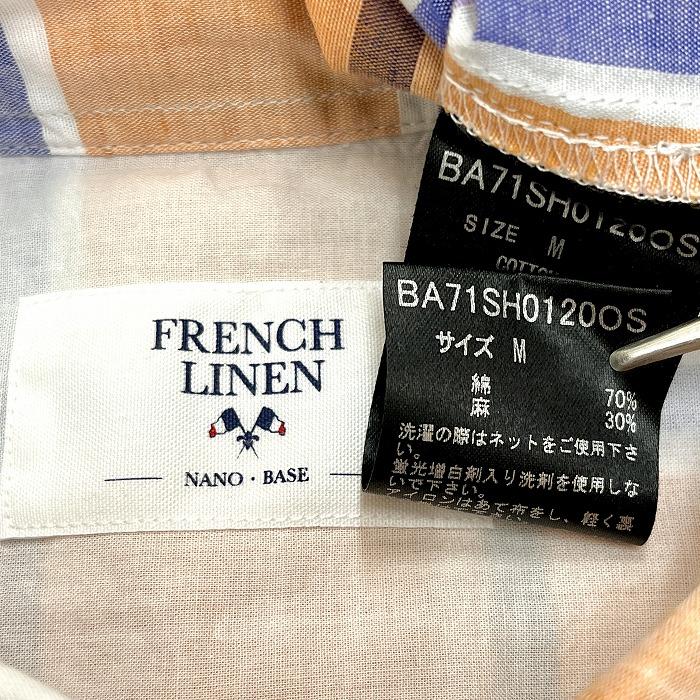 【新品】nano BASE ナノベース M メンズ 男性 シャツ チェック 長袖 胸ポケット 綿×麻(フレンチリネン) オレンジブラウン系×青×紫×白 :SL05429:Undo Rowa ...