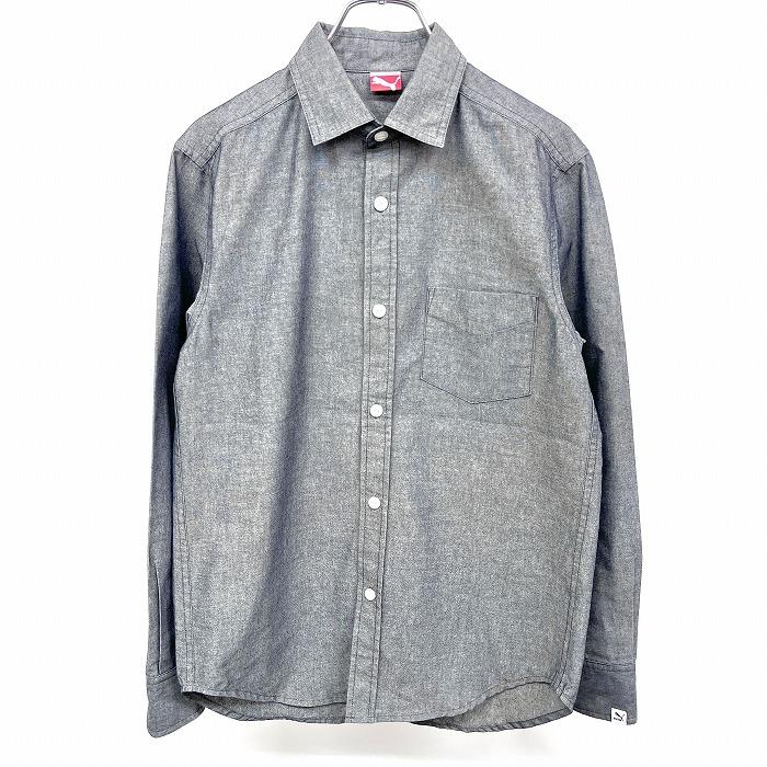 PUMA（プーマ） シャツ 長袖 ポケット 猫目ボタン カフスにロゴタグ 裾にカラーシェブロン セミワイドカラー 綿×ポリ S ヘザーグレー メンズ : Undo Rowa ヤフー店 - 通販 ...