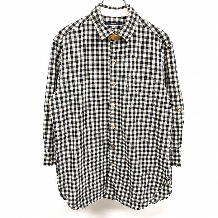 Simplicite シンプリシテェプリュス シャツ 7分袖 チェック チンストラップ 綿×麻(一部牛革) 38 ブラック 黒×白系×茶 メンズ(レディース？) : Undo Rowa ヤフー ...