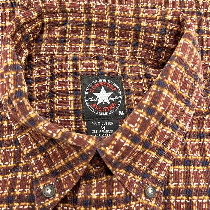 CONVERSE コンバース コーデュロイシャツ 長袖 チェック ボタンダウン 胸ポケット 綿100% コットン100% M ブラウン 茶×黄×青×白 メンズ : Undo Rowa ヤフー店 ...