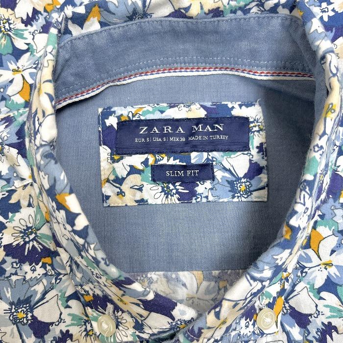 ZARA ザラマン MAN シャツ 花柄 フラワー ボタンダウン 長袖 ロングスリーブ ポケット無し 綿100% S ネイビー 紺×黄×緑×白系 メンズ : Undo Rowa ヤフー店 ...