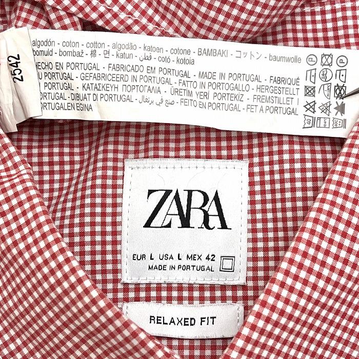 ザラ ZARA 少し薄手 シャツ ギンガムチェック ボタンダウン 長袖 胸ポケット ロングスリーブ 綿100% コットン100% L レッド 赤×白 メンズ :SL05813:Undo ...