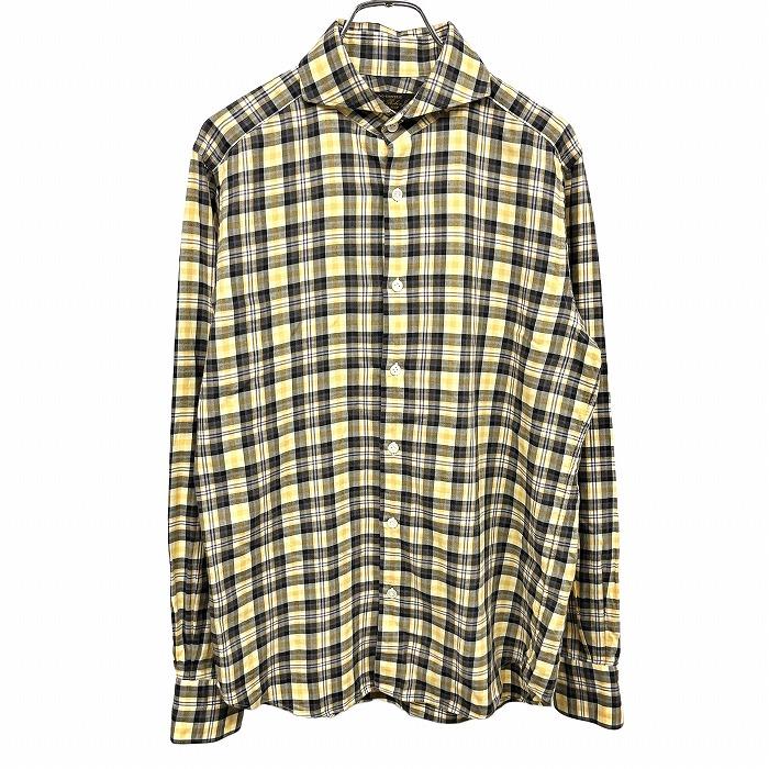 NANO universe nano・universe LIBRARY シャツ チェック ホリゾンタルカラー 長袖 綿100% 46 イエロー 黄×白×黒×チャコール レディース(メンズ ...