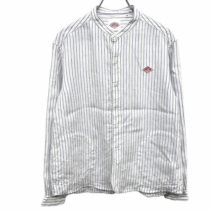 Danton ダントン DANTON バンドカラーシャツ ストライプ ウエストポケット 長袖 麻100% リネン100% 34 ネイビー 紺×白 メンズ(レディース？) : Undo Rowa ...