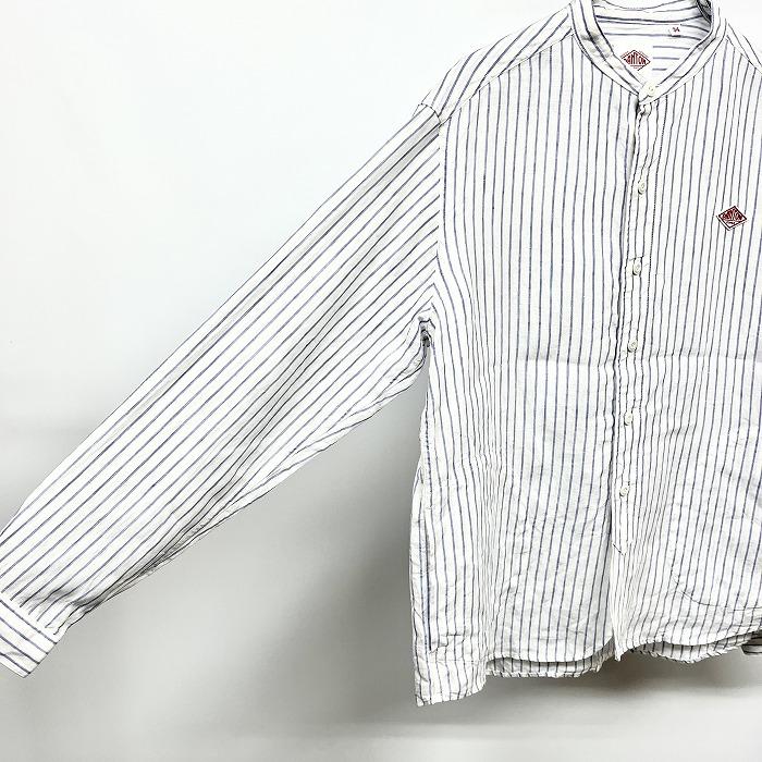 Danton ダントン DANTON バンドカラーシャツ ストライプ ウエストポケット 長袖 麻100% リネン100% 34 ネイビー 紺×白 メンズ(レディース？) : Undo Rowa ...