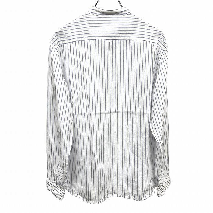 Danton ダントン DANTON バンドカラーシャツ ストライプ ウエストポケット 長袖 麻100% リネン100% 34 ネイビー 紺×白 メンズ(レディース？) : Undo Rowa ...