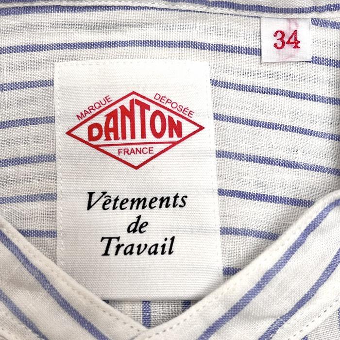 Danton ダントン DANTON バンドカラーシャツ ストライプ ウエストポケット 長袖 麻100% リネン100% 34 ネイビー 紺×白 メンズ(レディース？) : Undo Rowa ...