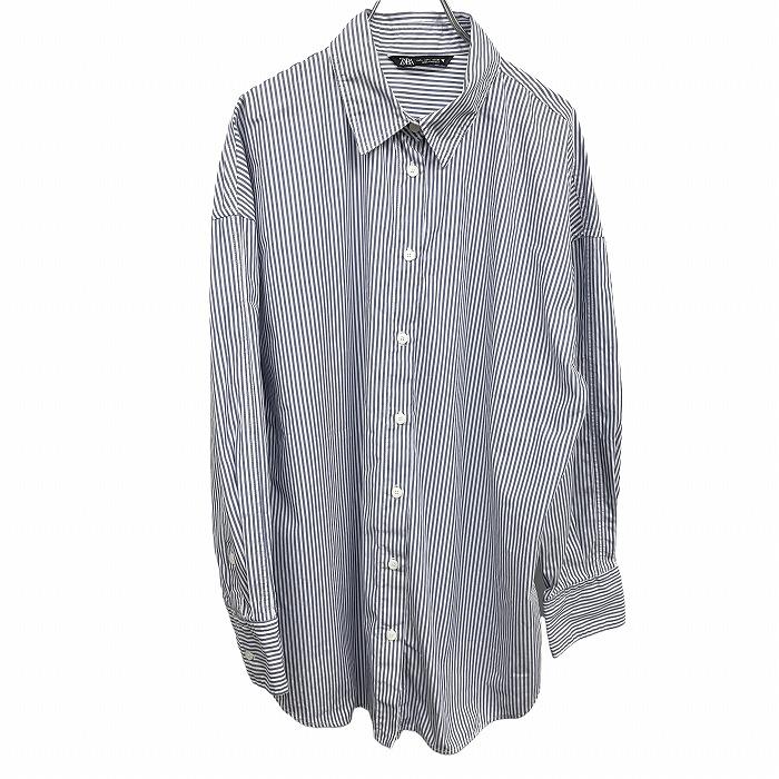 ZARA ザラ シャツ 着丈が長め ストライプ ポケット無し 長袖 ロングスリーブ 綿100% コットン100% L ネイビー 紺×白 レディース : Undo Rowa ヤフー店 - 通販 ...