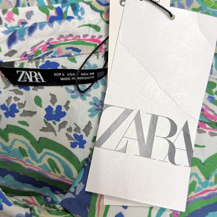 ZARA（ザラ） 【新品】ZARA 薄手 シャツ 総柄 花 丸襟 パフスリーブ 長袖 ポリ100% L 緑×青×ピンク×紫×ベージュ×オフホワイト レディース : Undo Rowa ヤフー店 ...