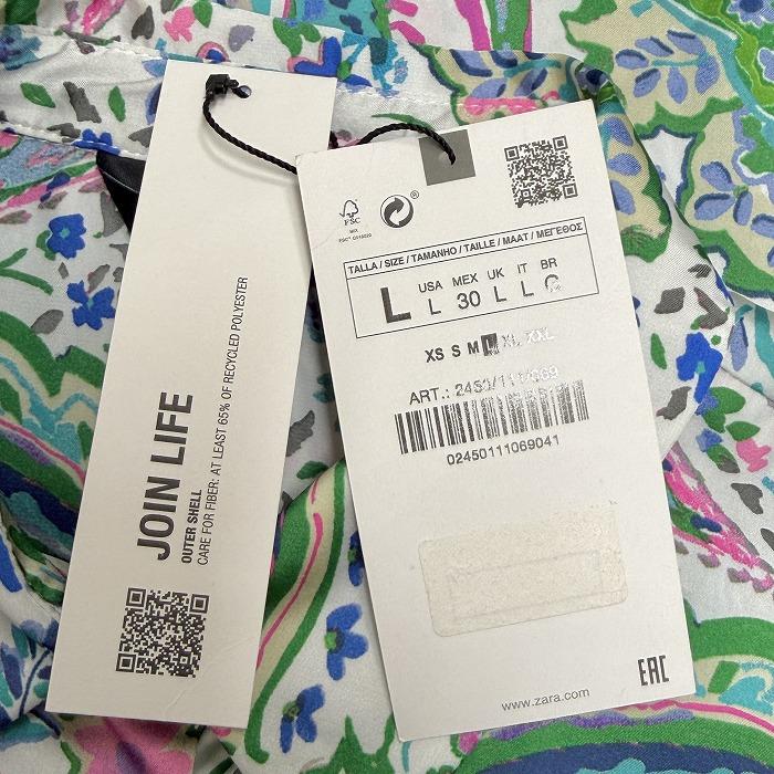 ZARA（ザラ） 【新品】ZARA 薄手 シャツ 総柄 花 丸襟 パフスリーブ 長袖 ポリ100% L 緑×青×ピンク×紫×ベージュ×オフホワイト レディース : Undo Rowa ヤフー店 ...