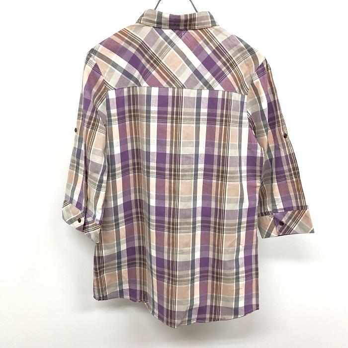 CONVERSE コンバース シャツ チェック 7分袖 袖ロールアップ 胸ポケット 綿100% M パープル×ベージュピンク×ブラウン×グレー レディース : Undo Rowa ヤフー店 ...