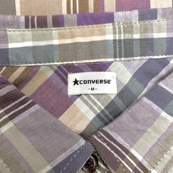 CONVERSE コンバース シャツ チェック 7分袖 袖ロールアップ 胸ポケット 綿100% M パープル×ベージュピンク×ブラウン×グレー レディース : Undo Rowa ヤフー店 ...