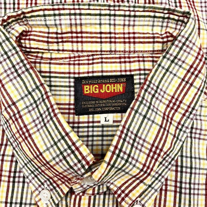 BIG JOHN ビッグジョン L メンズ 男性 シャツ チェック ボタンダウン 半袖 胸ポケット 日本製 綿100% ワインレッド×イエロー×グリーン :SS01888:Undo Rowa ...