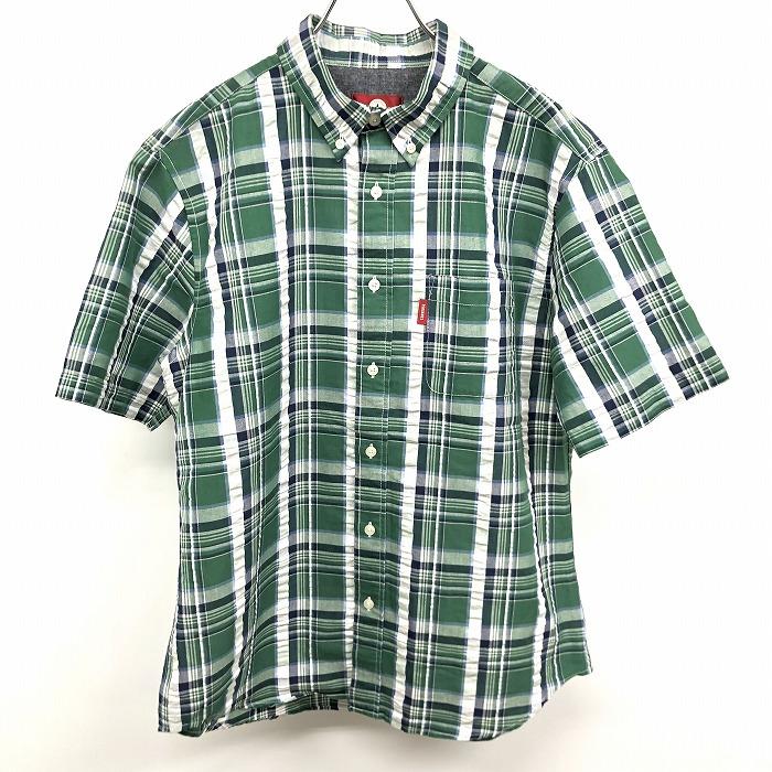 CONVERSE コンバース シャツ 一部クレープ チェック ボタンダウン 半袖 ポケット ポリ×綿 L グリーン×ホワイト×ネイビー 緑×紺 メンズ : Undo Rowa ヤフー店 ...