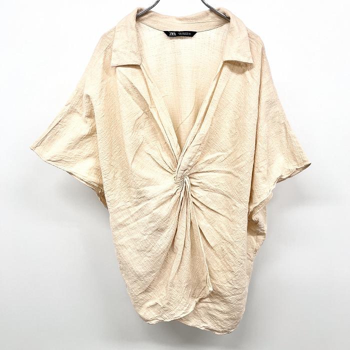 ZARA - M レディース フロントツイスト プルオーバーシャツ フロントスリット キモノスリーブ 5分袖 綿×レーヨン ペールオレンジ ベージュ : Undo Rowa ヤフー店 - 通販 ...