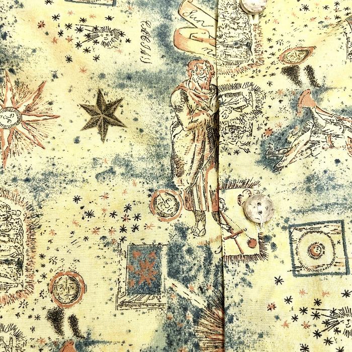 Guy Laroche ギラロッシュ 薄手 シャツ 総柄 イラスト 天文 太陽 星 ボタンダウン 半袖 綿100% XL (4) 黄色×青×オレンジ 黄色 メンズ : Undo Rowa ...