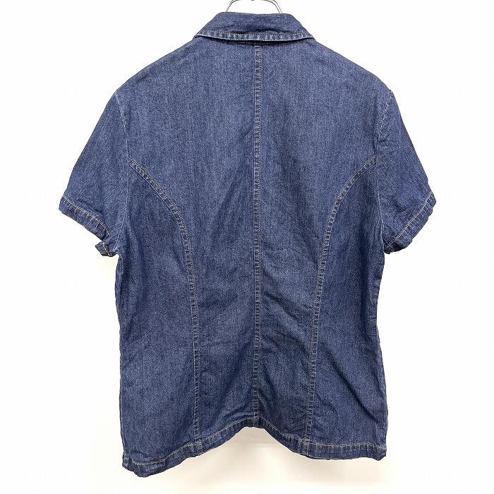 ローラアシュレイ LAURA ASHLEY デニムシャツ 半袖 メタルボタン 無地 ポケット無し ボックスカット 綿100% M ブルー 青 レディース :SS02681:Undo Rowa ...