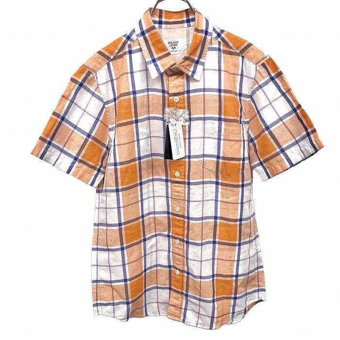 ナノベース 【新品】nano BASE シャツ チェック 半袖 胸ポケット 綿×麻(コットン×フレンチリネン) S オレンジ 青×紫×白 メンズ :SS02942:Undo Rowa ヤフー店 ...