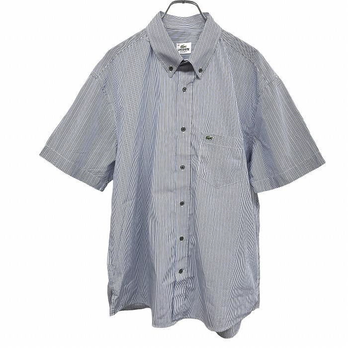 ラコステ [バシ] LACOSTE [BASI S.A.] シャツ ボタンダウン ストライプ ポケットにワニの刺繍 綿100% 42 ブルー 青×チャコール×白 メンズ : Undo Rowa ...