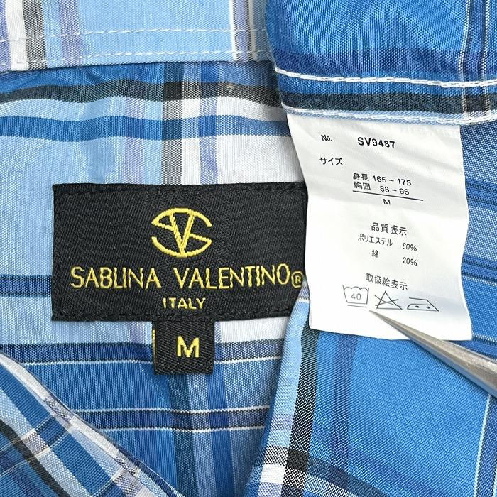 サブリナバレンチノ SABLINA VALENTINO シャツ チェック 胸ポケット 半袖 ショートスリーブ ポリ×綿 M ブルー 青×紺×白 ...
