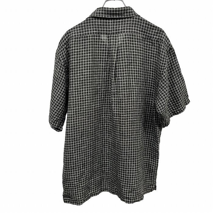CHAPS RALPH LAUREN オープンカラーシャツ チェック 半袖 ボックスカット 裾の両側にスリット 麻100% リネン L ブラック 黒×白 メンズ : Undo Rowa ヤフー ...