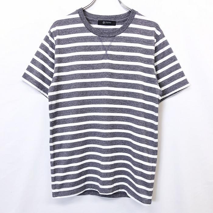 NANO universe ナノベース nano BASE Tシャツ カットソー ボーダー 丸首 半袖 ショートスリーブ ポリエステル×綿 S ヘザーパープル 杢紫 メンズ 男性 : Undo ...